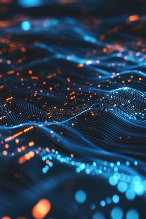 vibrant electric blue digital signal waves floating in infinite dark space creating complex