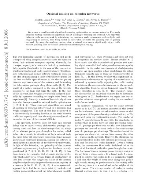 Pdf Optimal Transport On Complex Networks