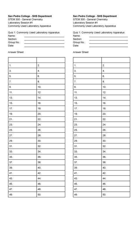 Laboratory Activity Answer Sheet San Pedro College Shs Department Stem General