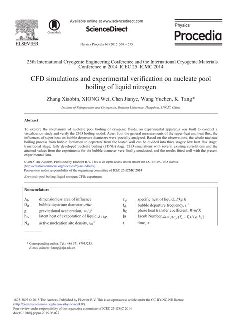 PDF CFD Simulations And Experimental Verification On Nucleate Pool Boiling Of Liquid Nitrogen