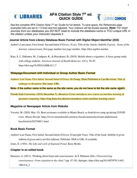 Apa Citation Quick Guide 7th Ed 1 Apa Citation Style 7th Ed Quick