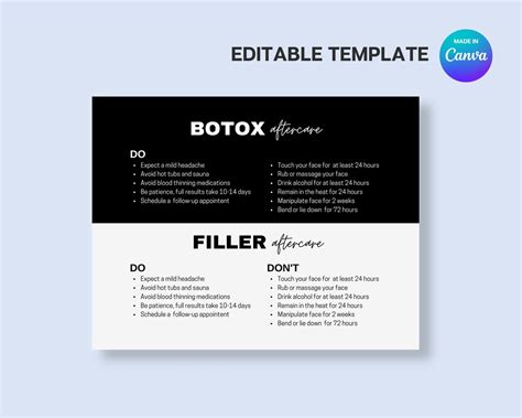 Botox Aftercare Botox Consent Form Botox Template Botox Botox Card Botox Filler After