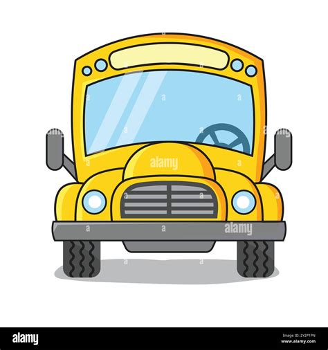 Yellow Cartoon School Bus Front View Vector Illustration Stock Vector