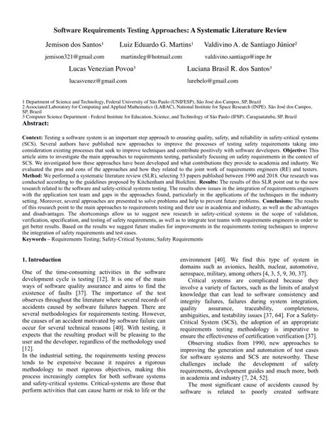 Pdf Software Requirements Testing Approaches A Systematic Literature Review