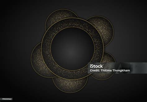 겹치는 레이어와 추상 현대 어두운 배경 황금 점 요소와 현실적인 질감 빛나는 빛 효과 원 반짝이 기술 디자인 템플릿 0명에 대한 스톡 벡터 아트 및 기타 이미지 Istock