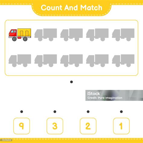 계산 및 일치 트럭의 수를 계산하고 올바른 숫자와 일치합니다 교육 어린이 게임 인쇄 워크 시트 벡터 일러스트레이션 0명에 대한 스톡 벡터 아트 및 기타 이미지 Istock