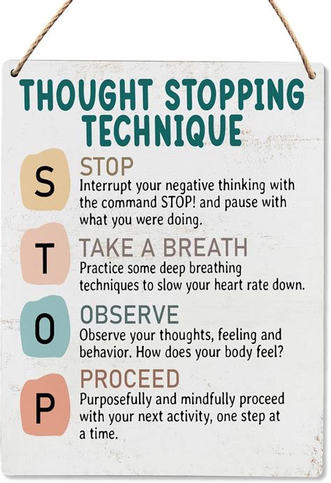 Uyikg Therapy Office Decor Thought Stopping Technique Wood Hanging Sign Thought