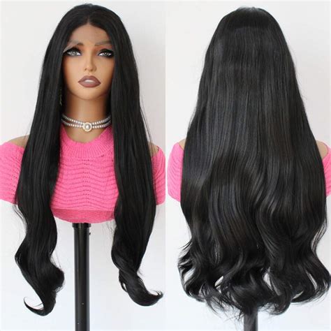 Fashion Long Synthetic Lace Front Wigs Black Body Wave Wigs For Black