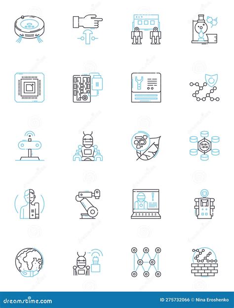 electronic machinery linear icons set circuitry computerization