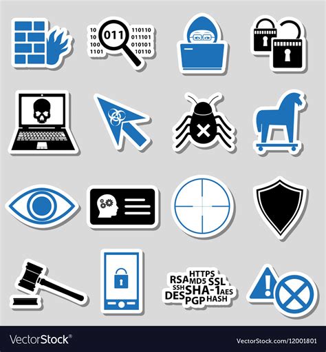 hacker and computer security theme stickers set vector image