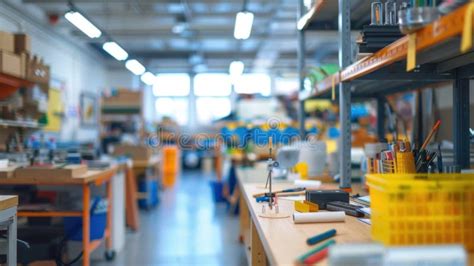 Hazy Classroom Where Creativity And Technical Skills Collide Stock