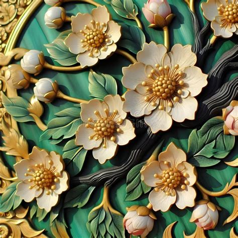 Background Illustration Florals Decoration Carving Green And Gold Ai