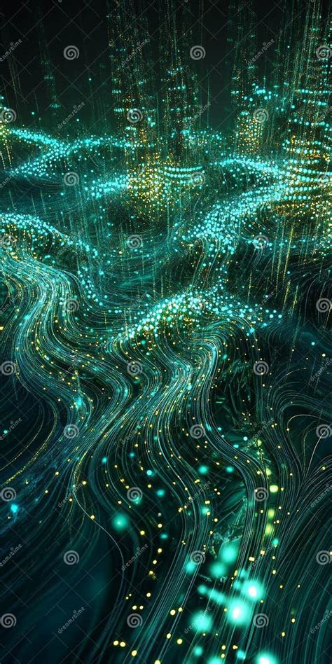 Surreal Digital Visualization Of Pulsating Nodes In A Connected Network