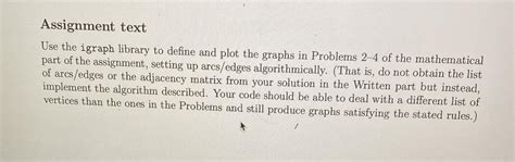 Assignment Text Use The Igraph Library To Define And