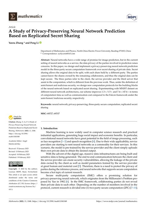 PDF A Study Of Privacy Preserving Neural Network Prediction Based On Replicated Secret Sharing