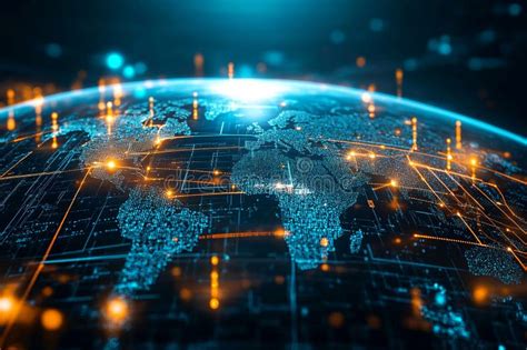 Global Network Connection Futuristic Wireframe Globe Representing Worldwide Interconnectivity