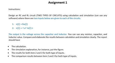 Assignment Instructions Design An RC And RL Chegg