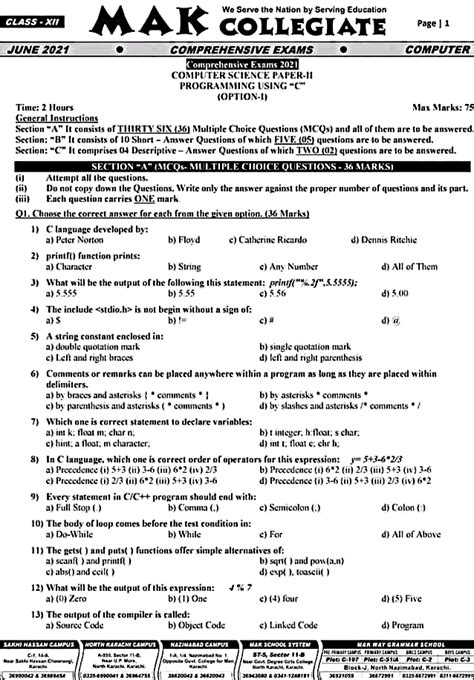 Education Is The Key To Success Computer Science Paper Ii For Class Xii Science Group