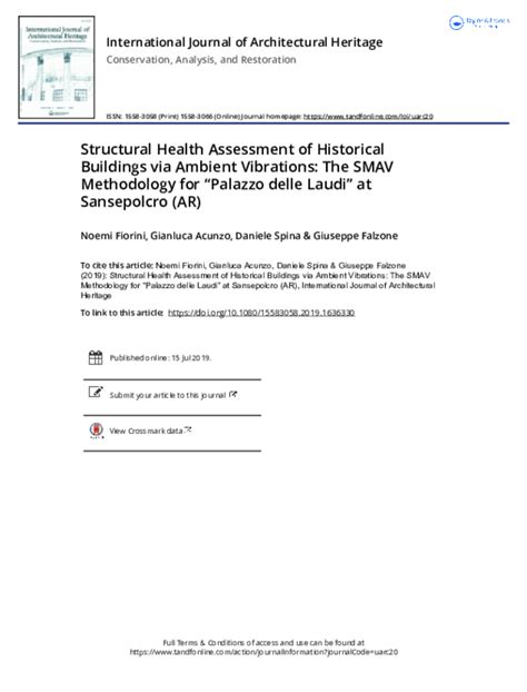 Pdf Structural Health Assessment Of Historical Buildings Via Ambient Vibrations The Smav
