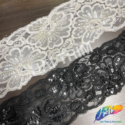 4 12 Pearl Sequins Lace Embroidered Trim Emb 064 Hai Trim And Feathers