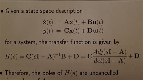 steps from state space to transfer function