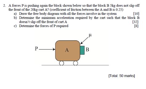 solved 2 a forces p is pushing again the block shown below