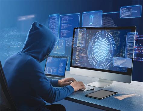 Cybersecurity Threat Hacker Using Fingerprint Biometric Data For