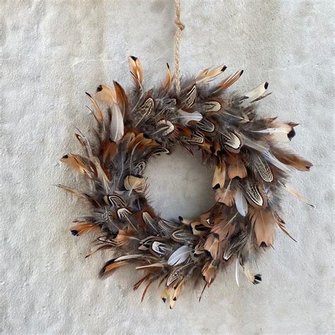 Pheasant Feather Wreath Handcrafted Farmhouse Decor 20 25cm Etsy