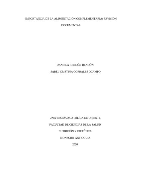 Importancia De La Alimentacion Complementaria Pdf