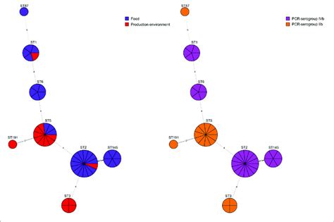 minimum spanning tree analysis based on mlst allelic profiles of 48