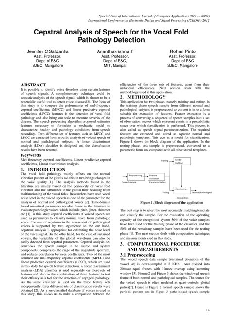 Pdf Cepstral Analysis Of Speech For The Vocal Fold Pathology Detection
