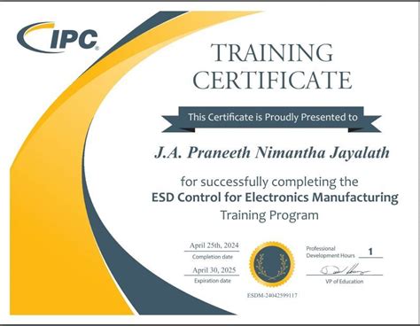 Praneeth Jayalath On Linkedin Ipc Esd Training Completed