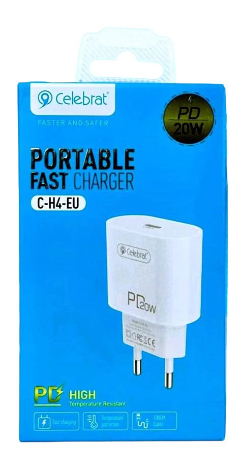 ᐉ Зарядное устройство сетевое для Celebrat C H4 Portable Type C 20w Charger с кабелем Type C