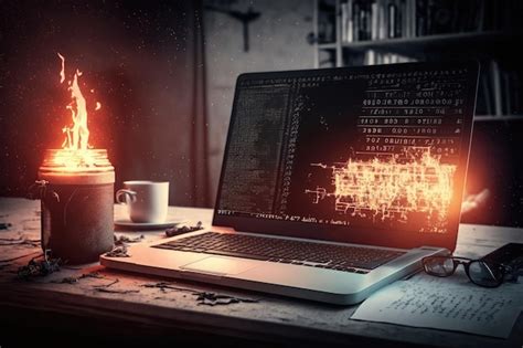 premium ai image ai generated hacker laptop with fire binary computer