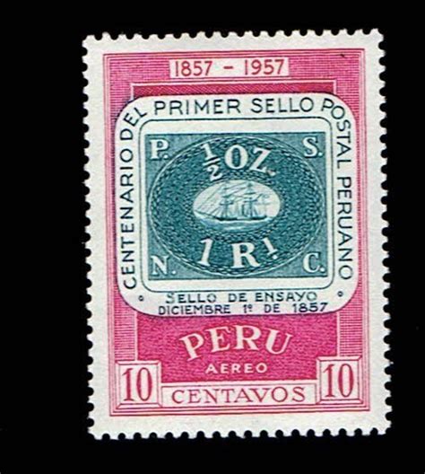 Peru Scott C132 1957 Peruvian Postage Stamp Cent 1r Stamp Of 1857