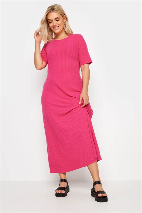 Yours Plus Size Pink Ribbed Swing Maxi Dress Yours Clothing
