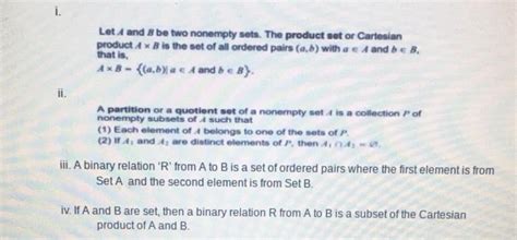Solved I Let A And B Be Two Nonempty Sets The Product Set