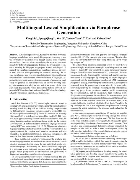 Pdf Multilingual Lexical Simplification Via Paraphrase Generation