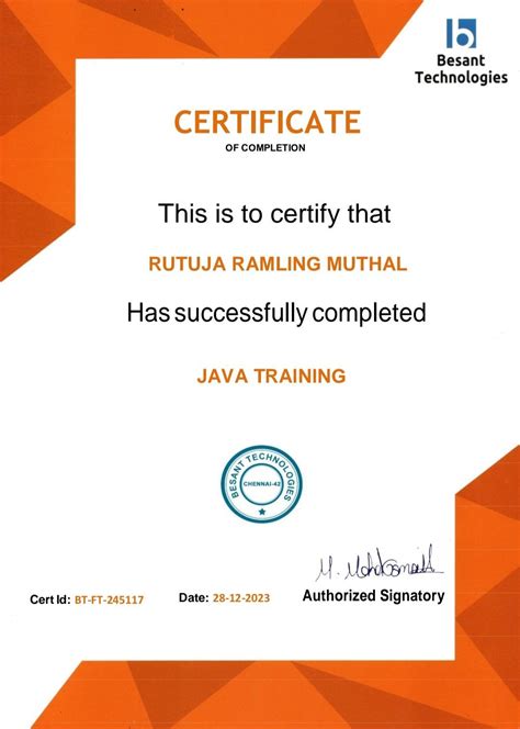 Finished Java Course At Besant Technologies Rutuja Muthal Posted On