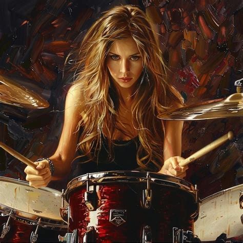 Premium Photo Pretty Blonde Girl Playing Drums Hd Photo