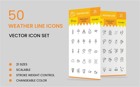 50 Weather Line Icon Set Template 213625 Templatemonster