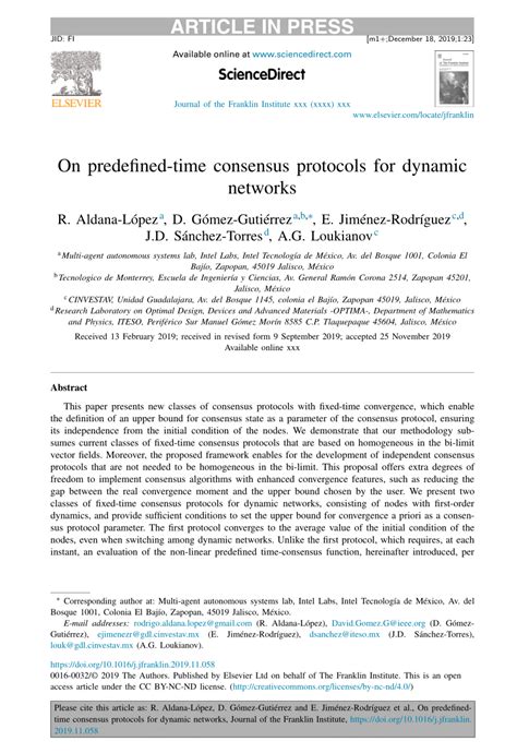 Pdf On Predefined Time Consensus Protocols For Dynamic Networks