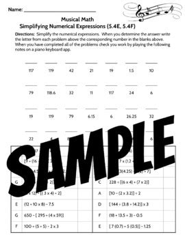 Musical Math Simplifying Numerical Expressions TEKS E F