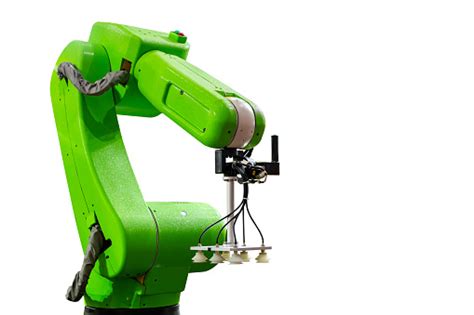 정밀 로봇 팔 및 자동 진공 또는 흡입 컵 선택 흰색 클리핑 경로에 고립 된 산업에서 제조 공정의 다양한 재료 시트 플레이트 또는 제품 제품을 운반 합니다 접시에 대한 스톡