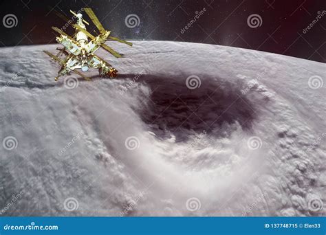 Satellite In Orbit Planet Earth Huge Hurricane Eye Stock Image Image Of Research Planet