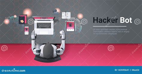 Robot Hacking Digital Devices Computer Hacker Bot Concept Data Privacy