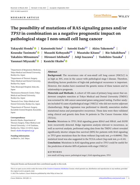 Pdf The Possibility Of Mutations Of Ras Signaling Genes And Or Tp53