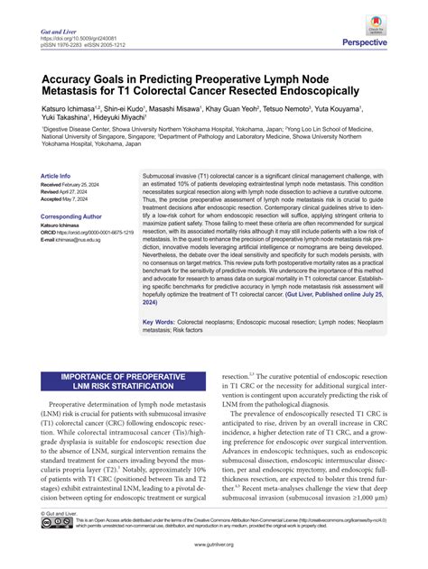 Pdf Accuracy Goals In Predicting Preoperative Lymph Node Metastasis For T1 Colorectal Cancer