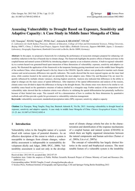 Pdf Assessing Vulnerability To Drought Based On Exposure Sensitivity
