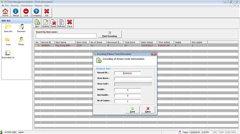 Pe Tool Management System User Interface
